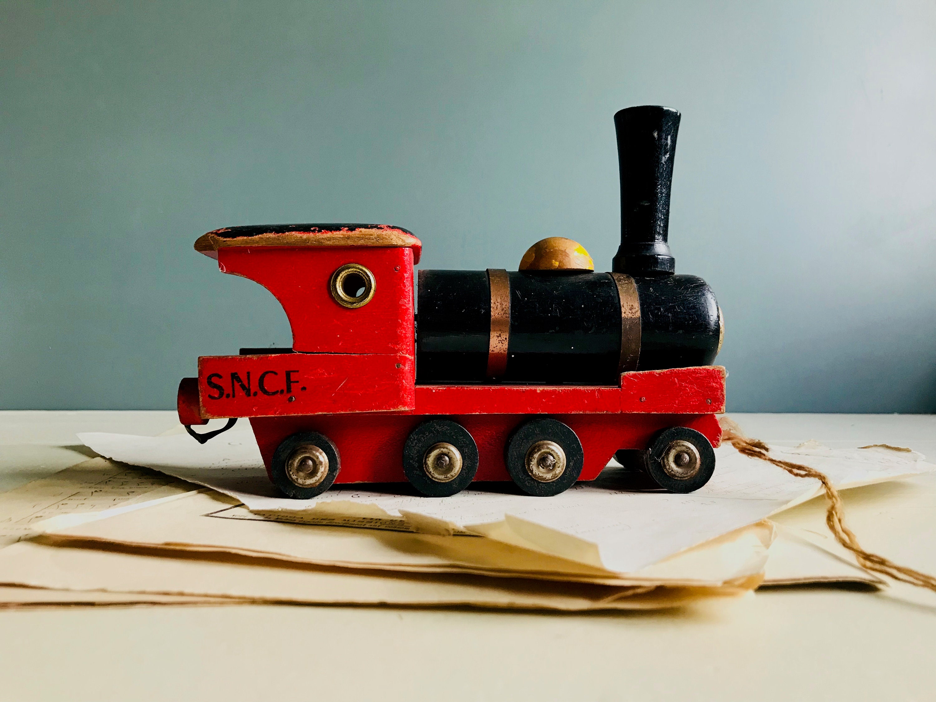 Vintage French Wooden Toy Train, Red SNCF, Pull Along - Etsy