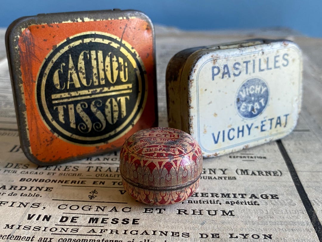 3 Tiny Little Vintage French Tins, Tiny Tin Boxes, Tiny Sweet Tins ...