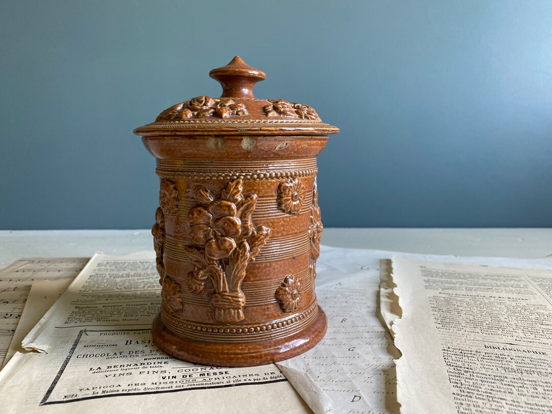 A Vintage French Sprigged Ware Tobacco Jar, Embellished Jar, Floral ...