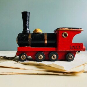 A Vintage French Wooden Toy Train, Red Wooden Train, SNCF Train, Pull ...