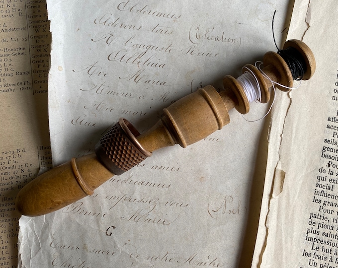 An Antique French WWI Sewing Kit, Soldier's Cousette, Turned Wood ...