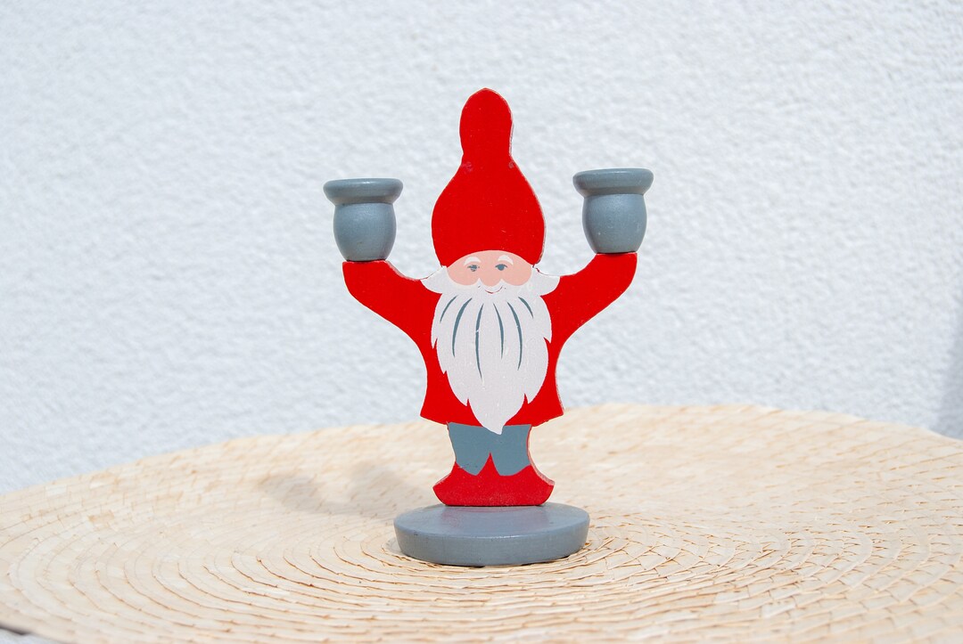 Hand-painted Nordic Christmas Gnome Candle Holder With 2 Arms Tomte ...