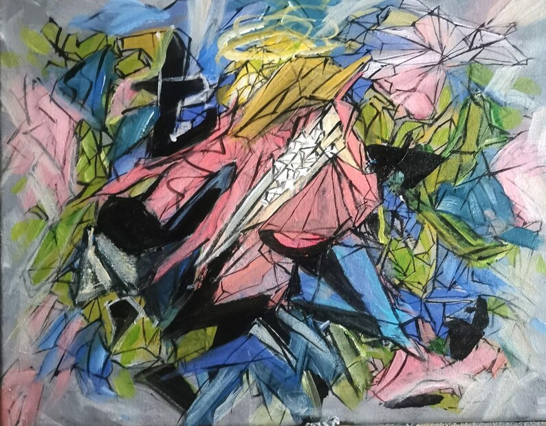 Contemporary Modern Art Abstract Geometrical Cubism Pink Woman ...