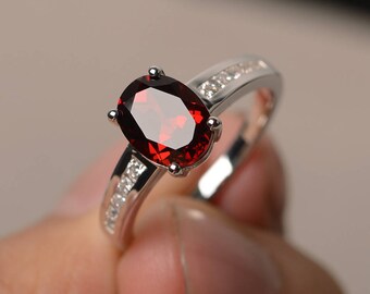 Natural Red Garnet Ring Wedding Ring January Birthstone Ring | Etsy