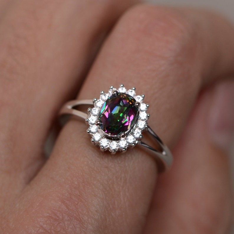 Mystic Topaz Ring Silver Rainbow Gemstone Ring Promise Ring Etsy