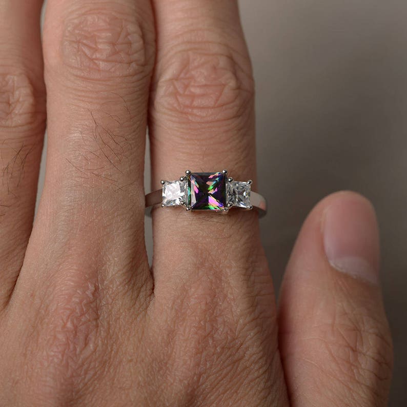 Real Mystic Topaz Rings Rainbow Rings Promise Rings Princess Etsy