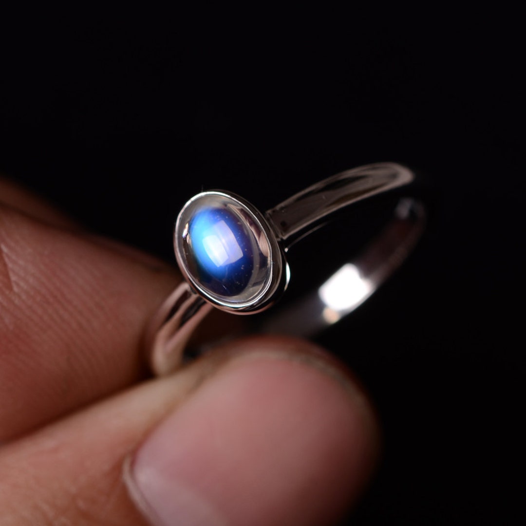 Natural Blue Moonstone Ring Silver Gemstone Jewelry Sterling Silver ...