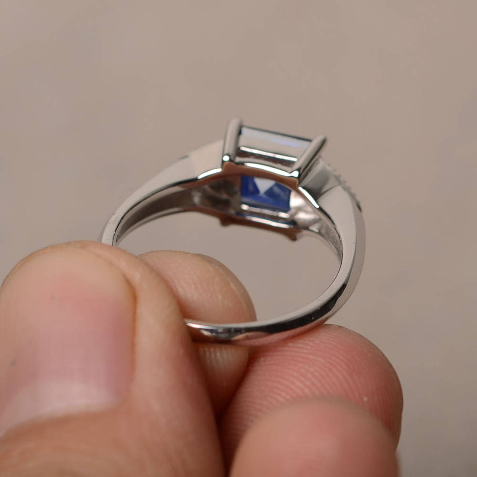 Blue Sapphire Ring Engagement Ring Square Cut Blue Gemstone | Etsy