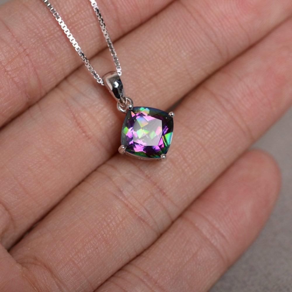 Mystic Topaz Pendant Sterling Silver Necklace Rainbow Gemstone - Etsy
