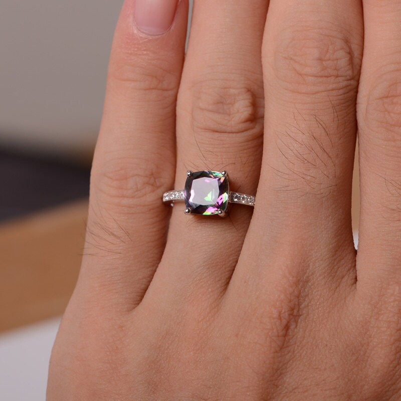 Mystic topaz ring sterling silver ring engagement ring cushion | Etsy