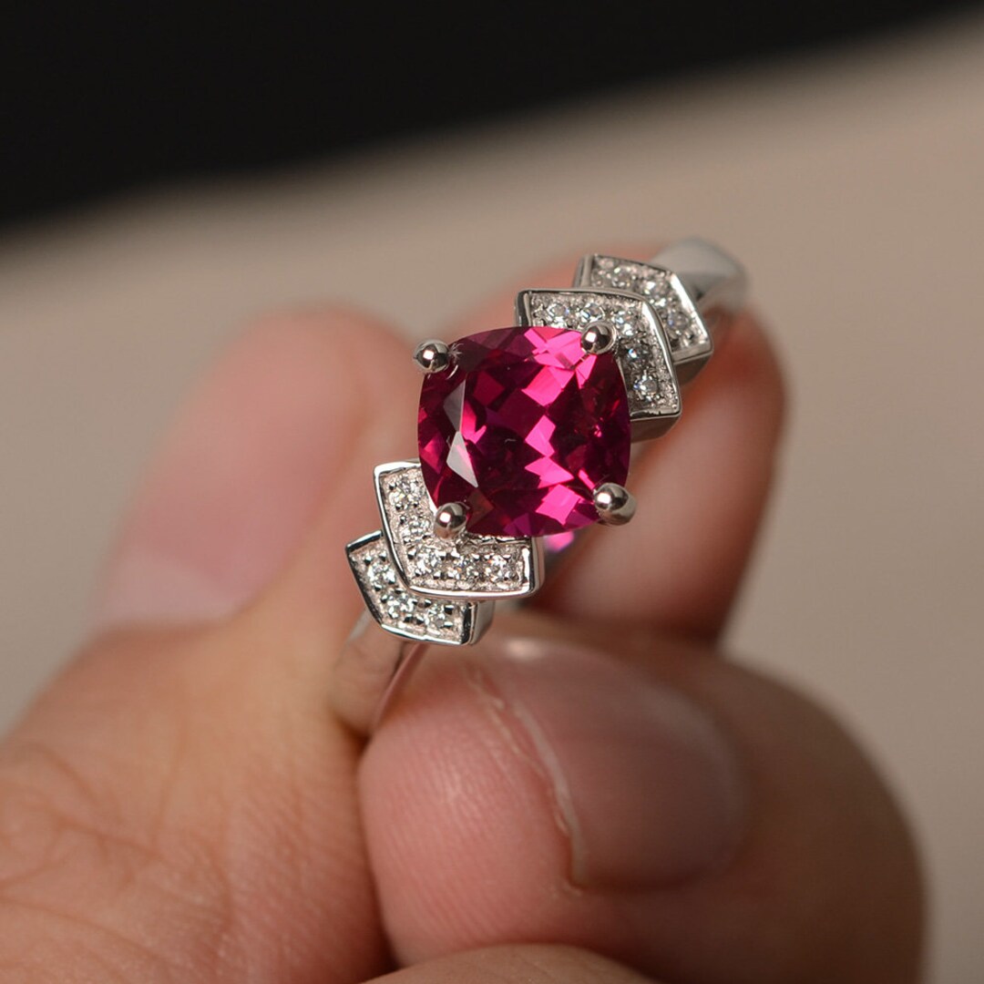 Lab Ruby Ring Cushion Cut Red Gemstone Ring July Birthstone Ring ...