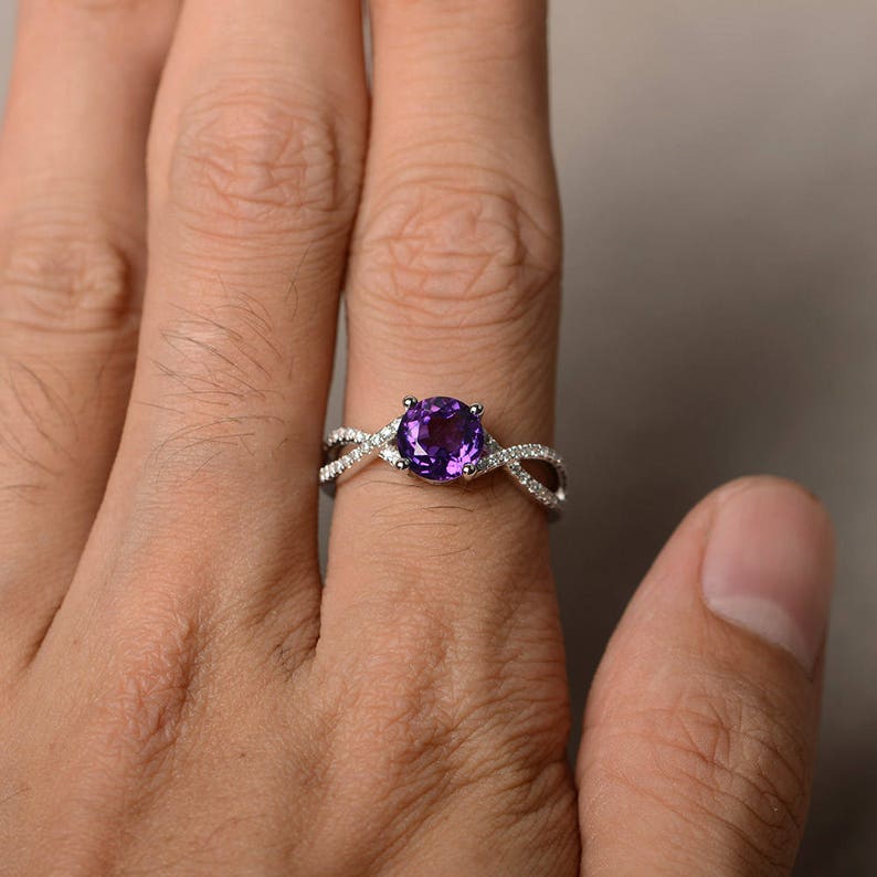 Natural Amethyst Rings Promise Rings Round Cut Purple Gemstone - Etsy