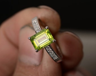 Natural Peridot Ring Engagement Ring Silver August Birthstone | Etsy