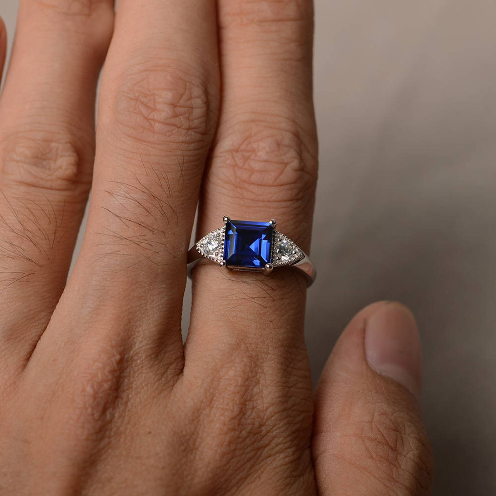 Blue Sapphire Ring Engagement Ring Square Cut Blue Gemstone | Etsy