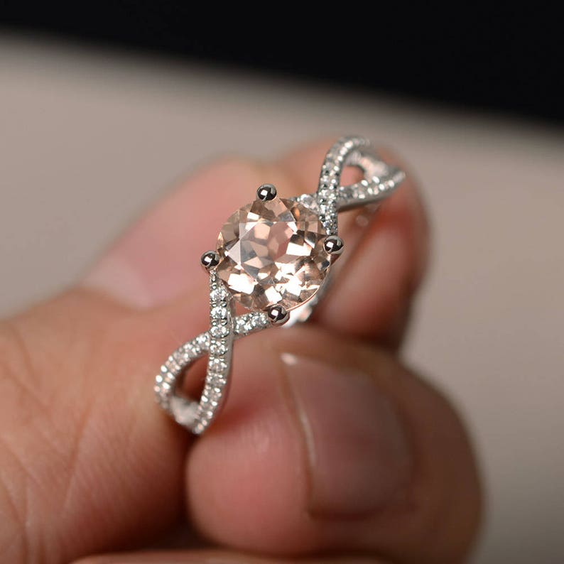 Natural Pink Morganite Rings Engagement Rings Round Cut Pink | Etsy