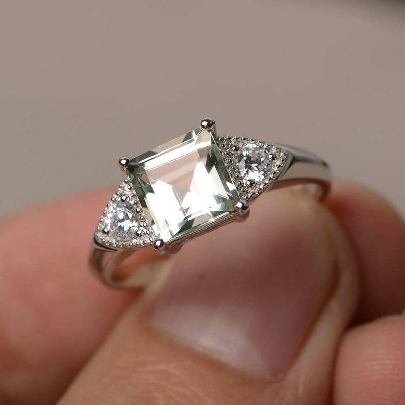 Natural Green Amethyst Ring Promise Ring Square Cut Green | Etsy