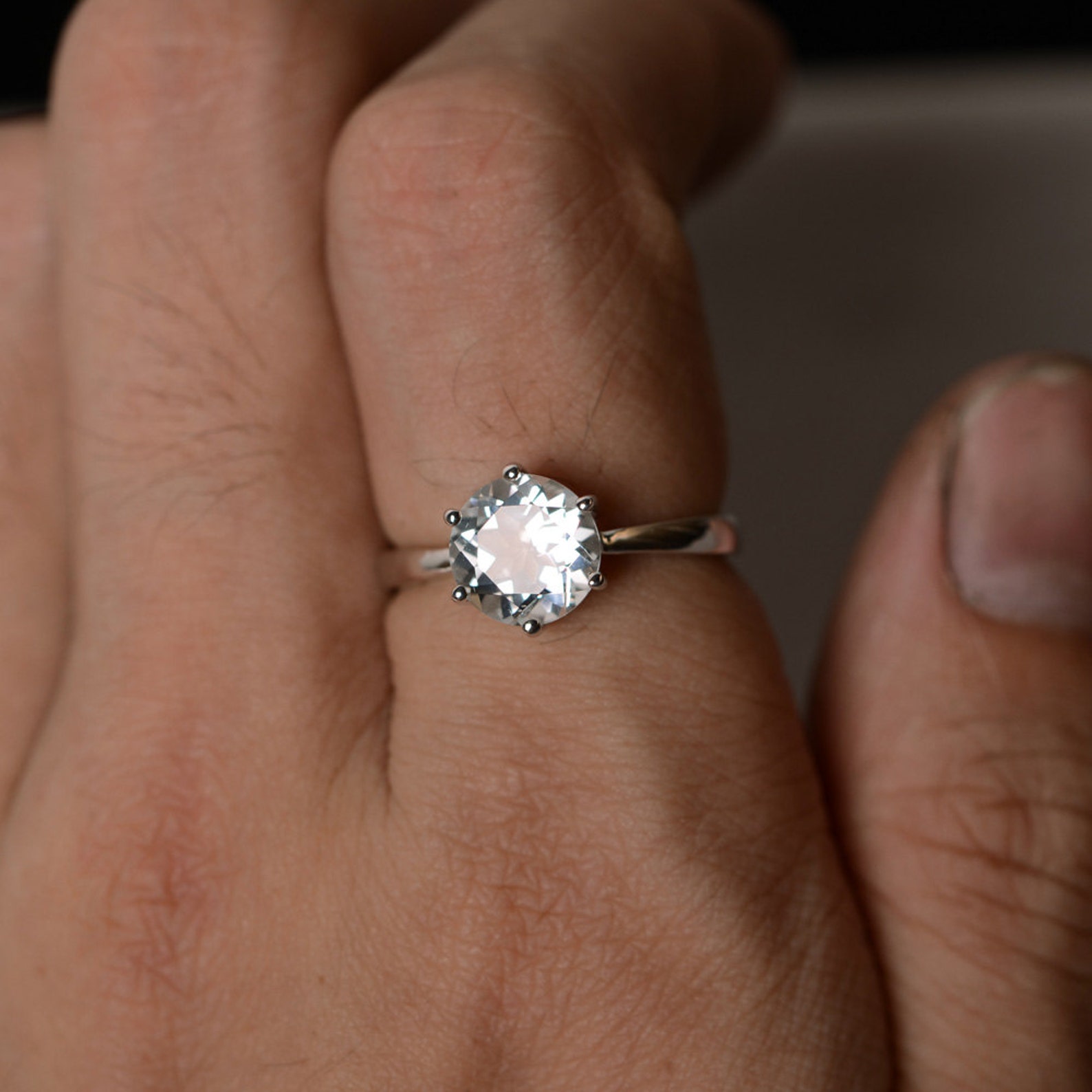 Natural White Topaz Ring Sterling Silver Round Cut Engagement | Etsy