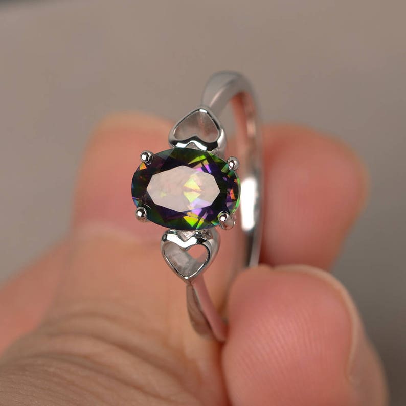 Mystic Topaz Ring Wedding Ring Solitaire Ring Oval Cut Rainbow Etsy