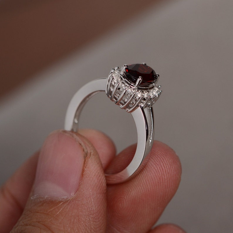 Natural Red Garnet Ring January Birthstone Ring Sterling - Etsy
