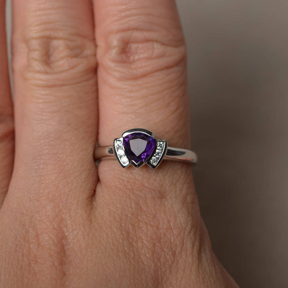 Unique Engagement Rings Natural Amethyst Rings Trillion Cut | Etsy