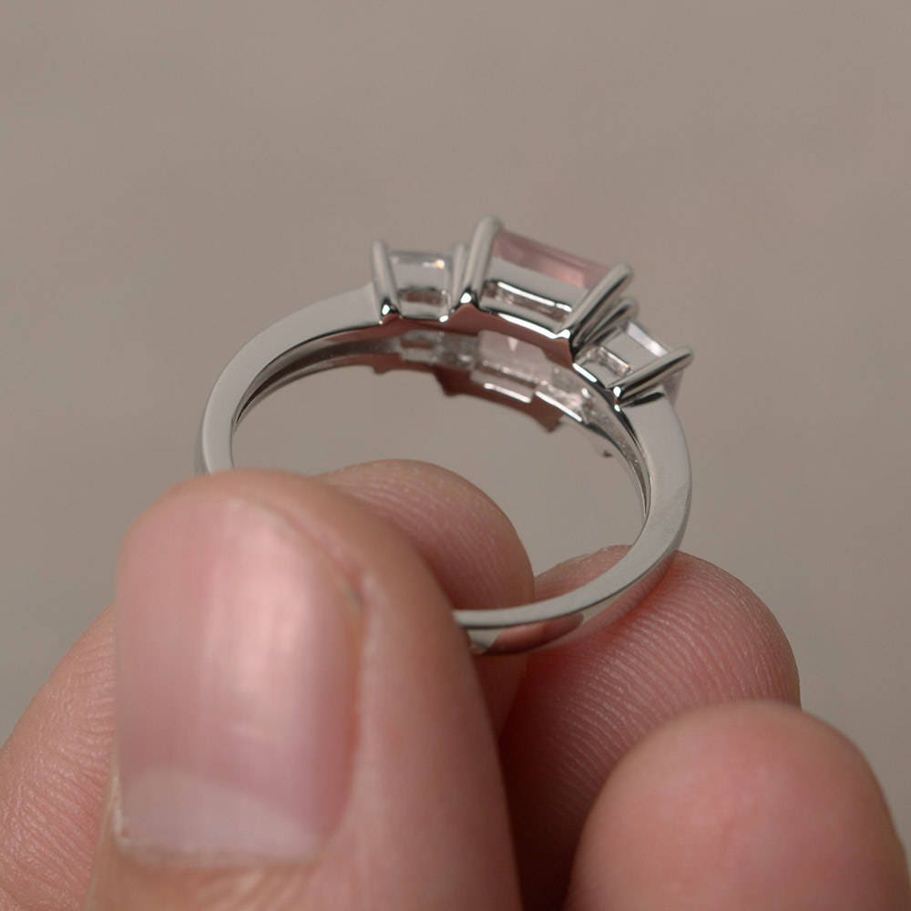 Unique Proposal Rings Natural Rose Quartz Rings Princess Cut - Etsy