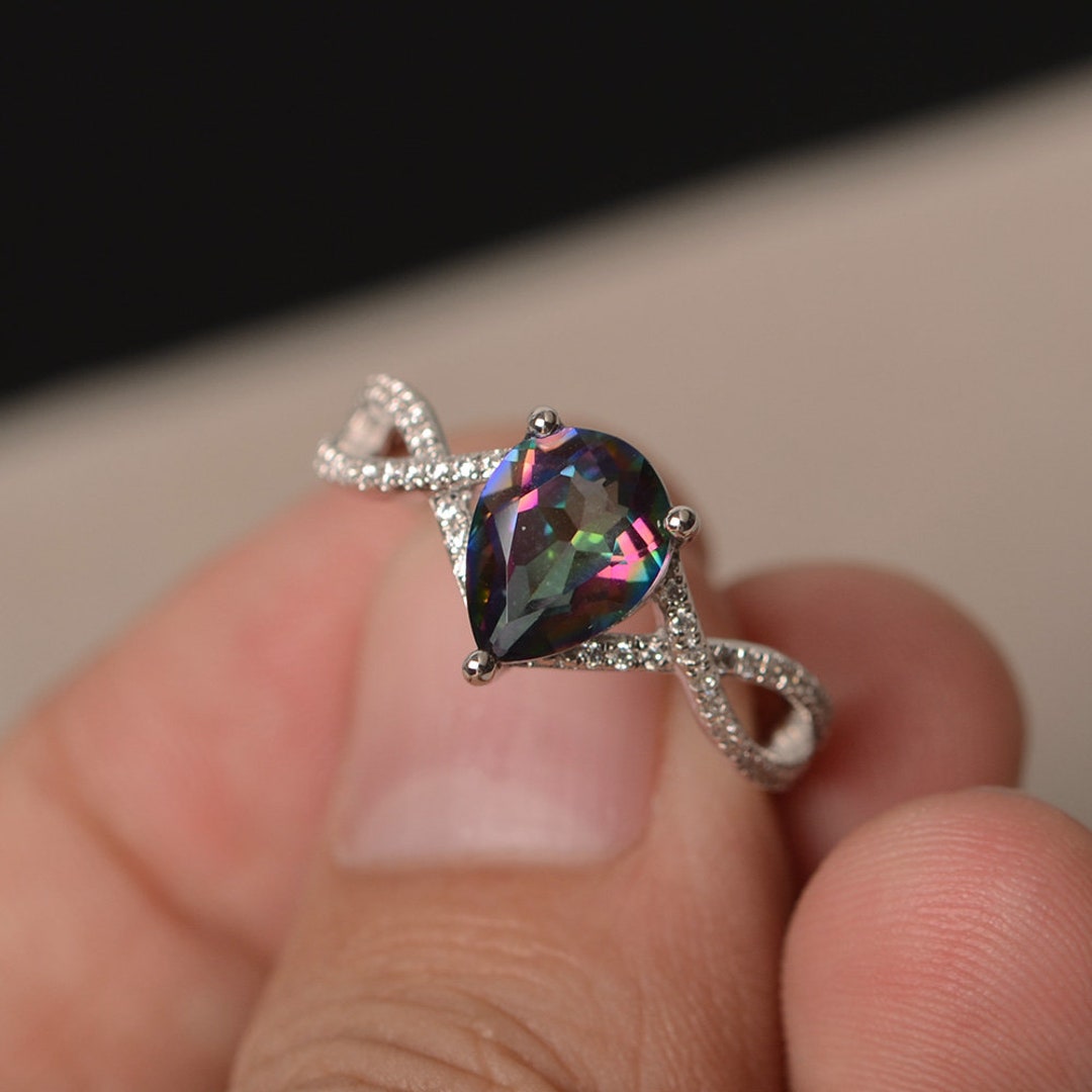 Mystic Topaz Ring Pear Shaped Engagement Rings Gemstone Ring Silver ...