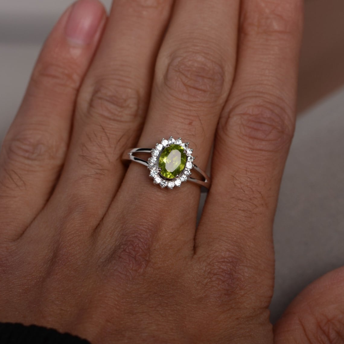 Natural Green Peridot Ring Engagement Ring Sterling Silver - Etsy