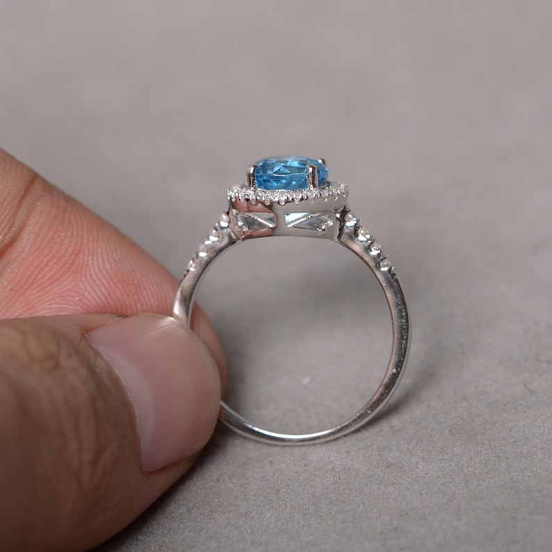 Swiss Blue Topaz Ring Gemstone Engagement Ring Sterling Silver | Etsy