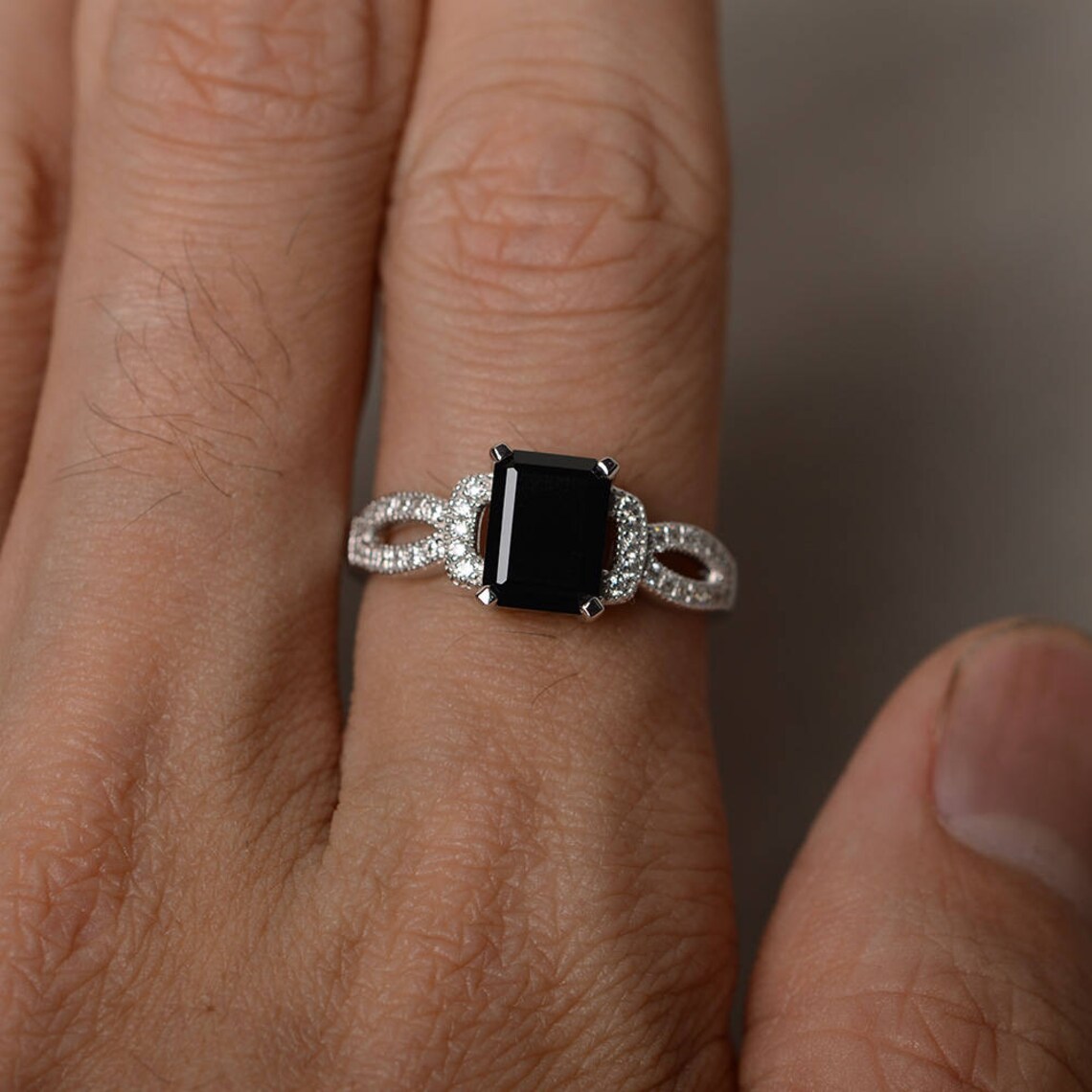 Black Rings Silver Emerald Cut Black Spinel Rings Gemstone - Etsy