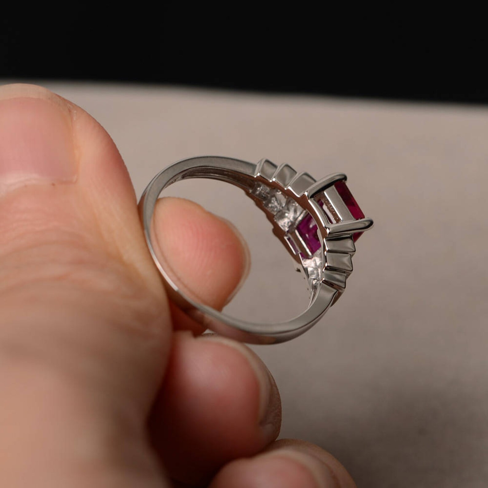 Lab Ruby Ring Anniversary Ring Emerald Cut Ring Sterling - Etsy