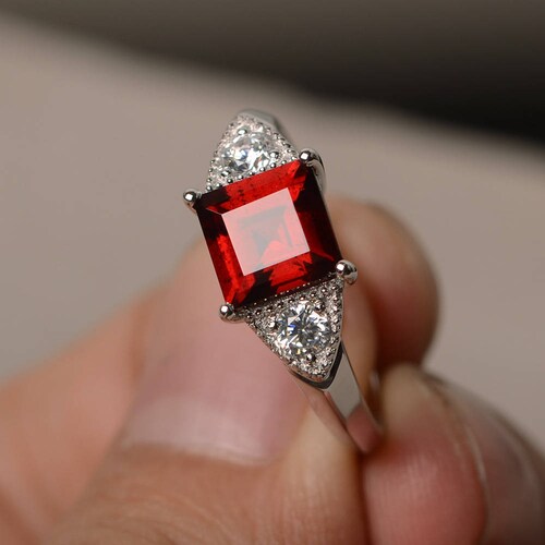Garnet Ring Asscher Cut Engagement Ring January Birthstone | Etsy