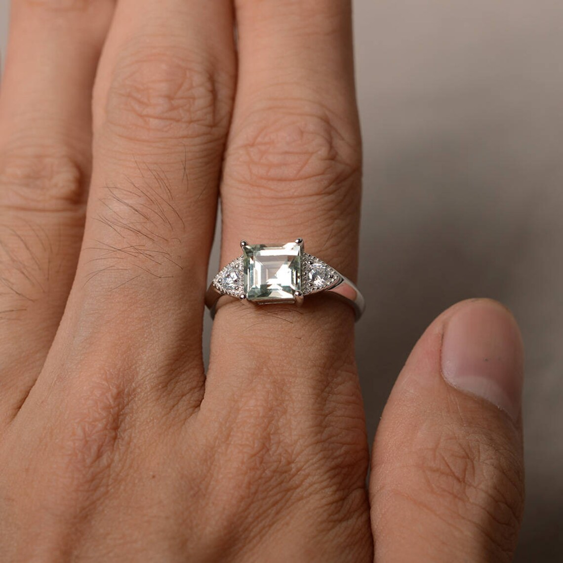 Natural Green Amethyst Ring Promise Ring Square Cut Green | Etsy