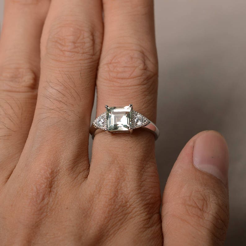 Natural Green Amethyst Ring Promise Ring Square Cut Green | Etsy