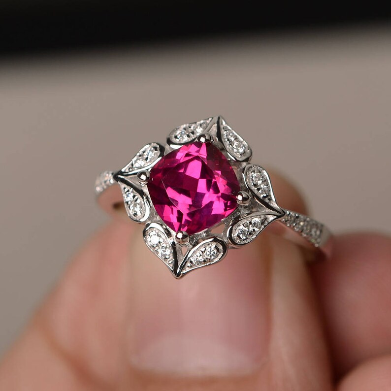 Ruby Ring Wedding Ring July Birthstone Ring Cushion Cut Red - Etsy