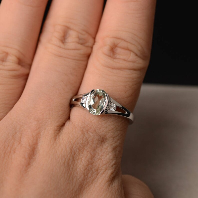 Oval Cut Gemstone Promise Ring Natural Green Amethyst Ring - Etsy