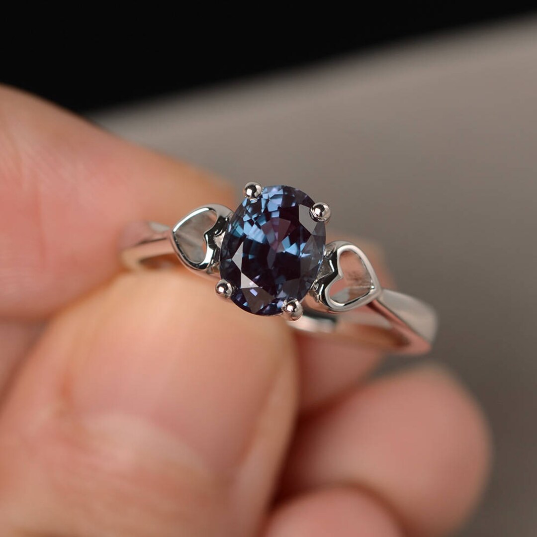 June Birthstone Lab Alexandrite Ring Promise Ring Oval Cut Gemstone ...