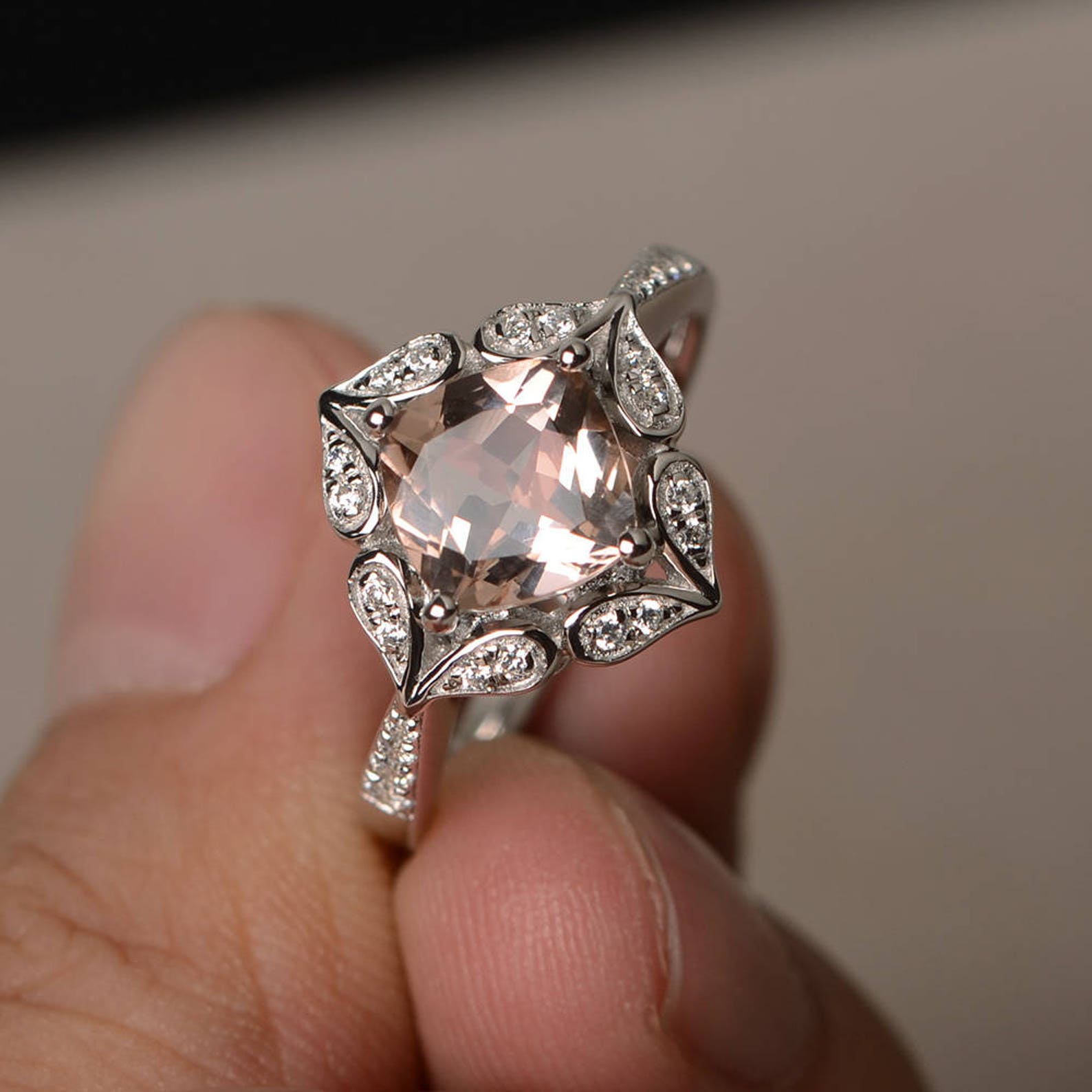 Engagement Ring Natural Pink Morganite Ring Cushion Cut Pink - Etsy