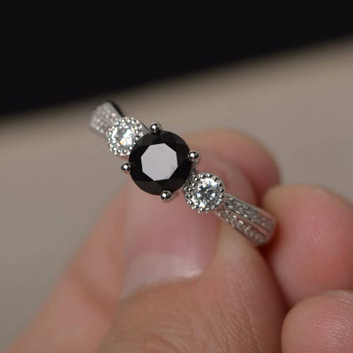 Natural Black Spinel Ring Black Gems Ring Sterling Silver Ring - Etsy