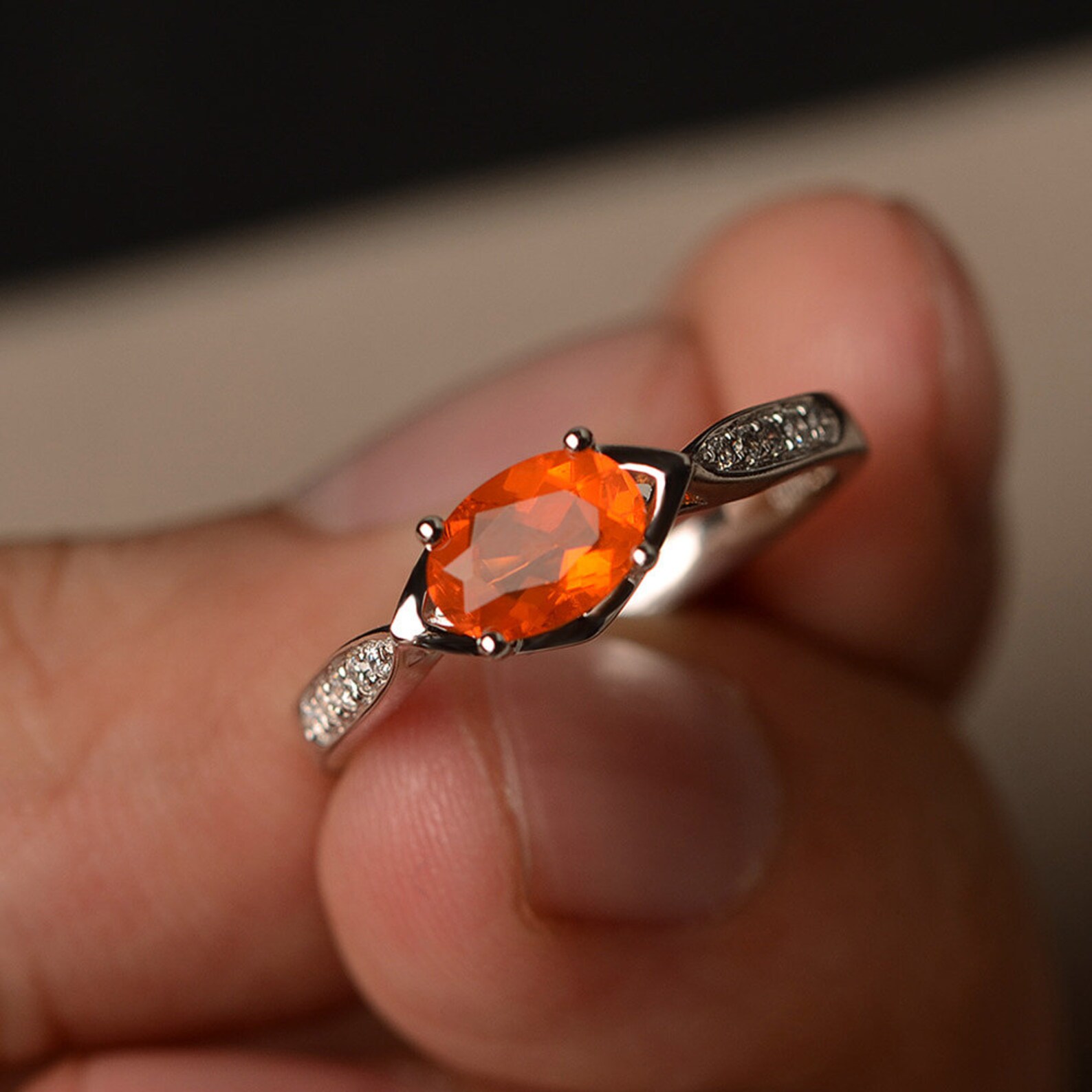 Fire Opal Rings Orange Oval Cut Gemstone Rings Engagement - Etsy