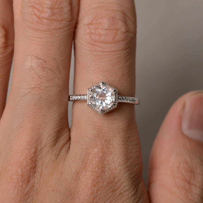 Natural White Topaz Rings Sterling Silver Engagement Ring - Etsy