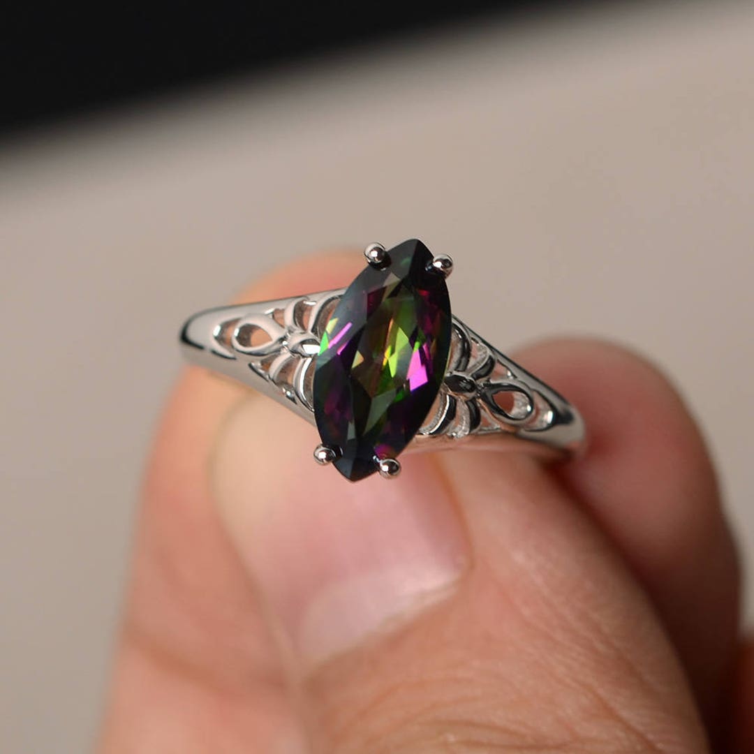 Real Mystic Topaz Rings Rainbow Topaz Rings Proposal Rings Marquise Cut ...