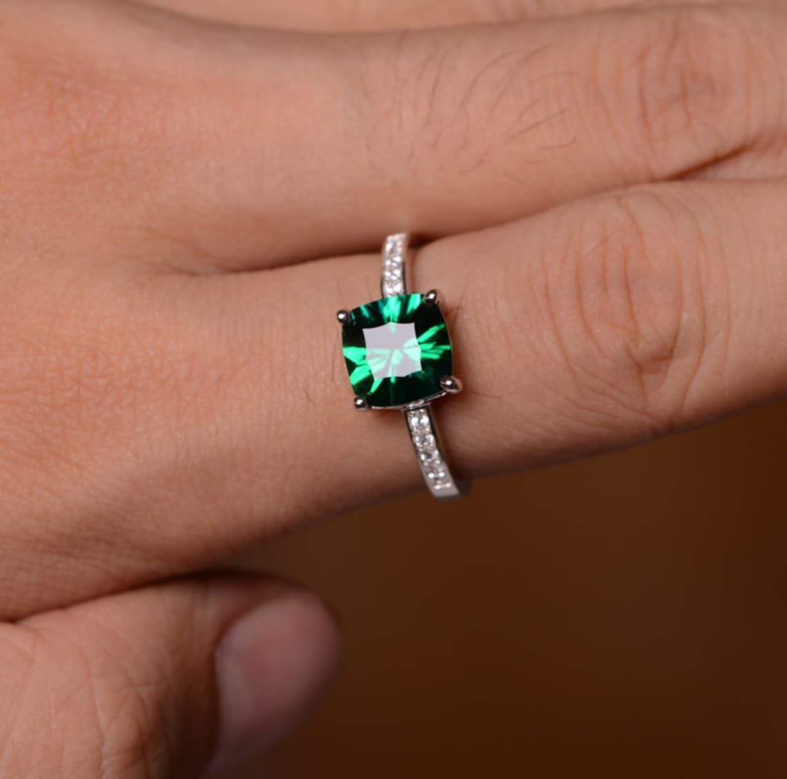 Emerald Ring Gemstone Engagement Ring Sterling Silver 925 - Etsy New ...