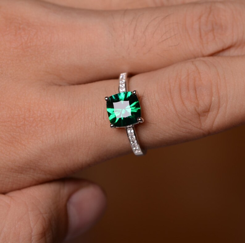 Emerald Ring Gemstone Engagement Ring Sterling Silver 925 - Etsy