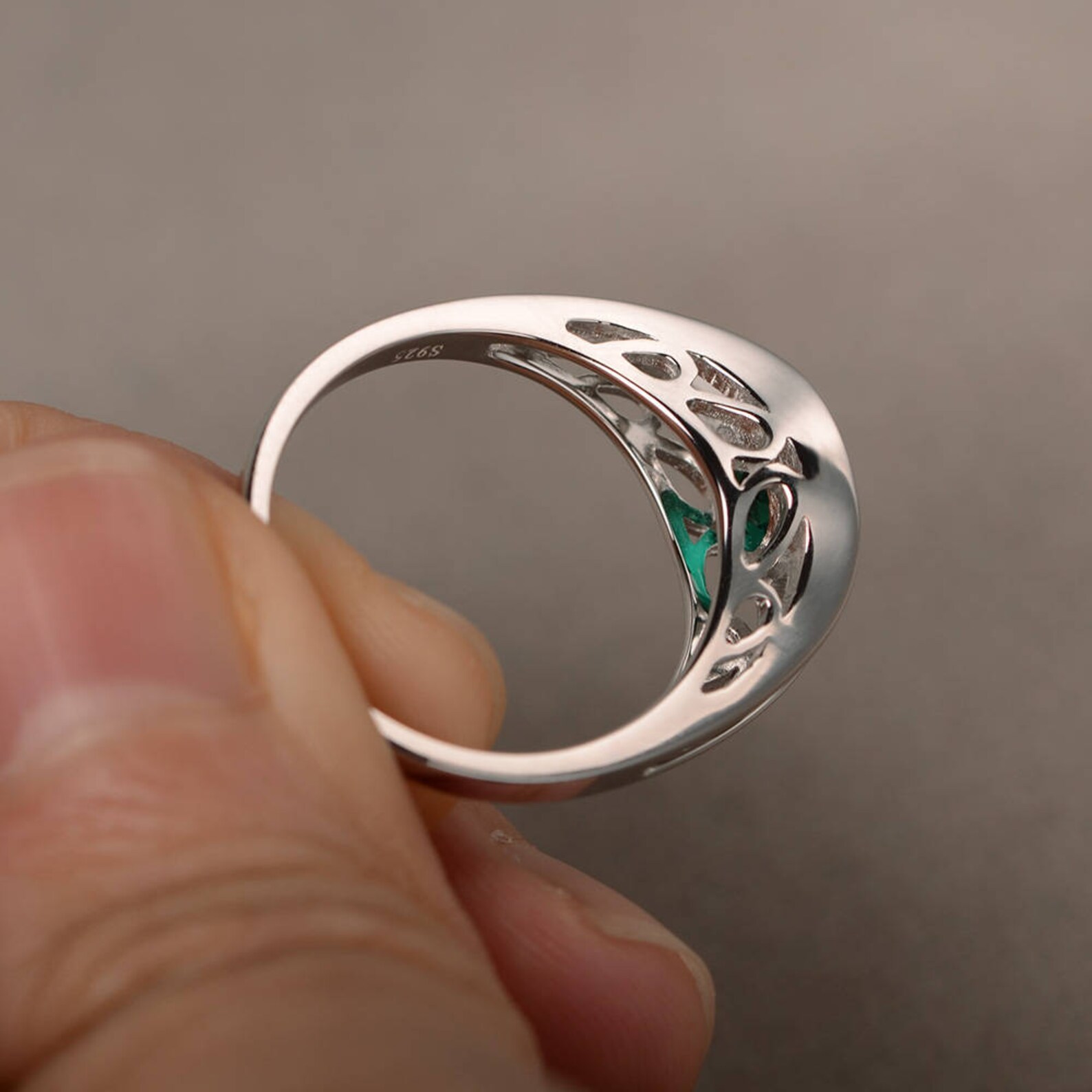 Round Cut Ring Lab Emerald Ring Wedding Ring Sterling Silver - Etsy