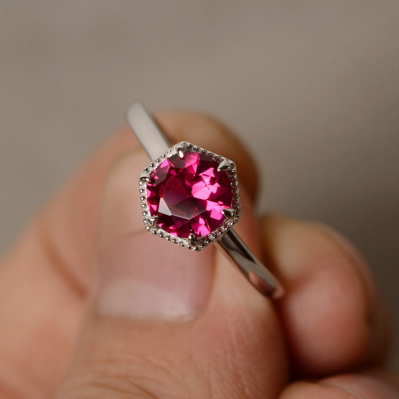 Lab Ruby Ring Solitaire Ring Sterling Silver - Etsy