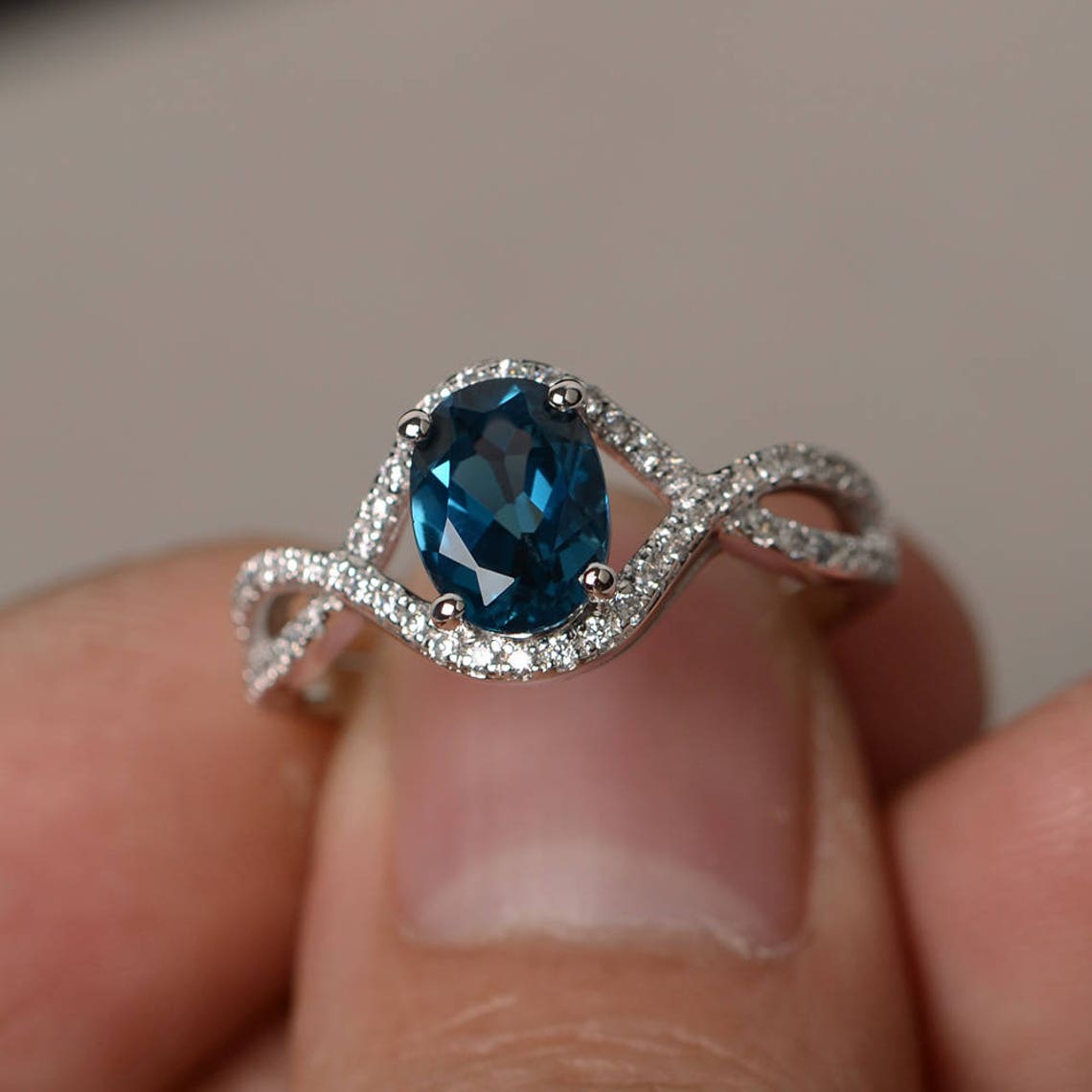 Oval Cut London Blue Topaz Ring Silver Blue Gemstone Ring | Etsy