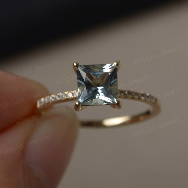 Princess Cut Aquamarine Engagement Ring - Etsy