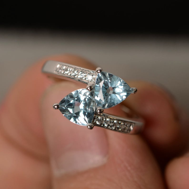 Natural Aquamarine Ring March Birthstone Ring Sterling Silver - Etsy