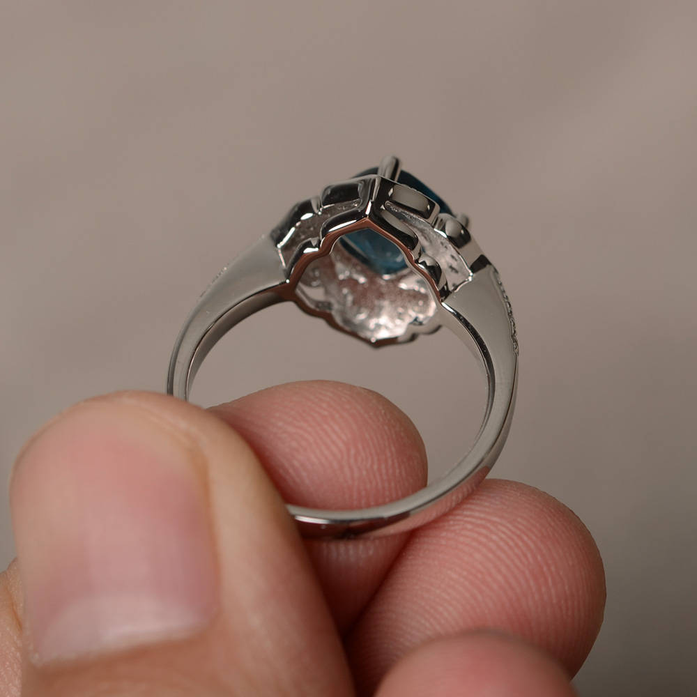 Promise Ring London Blue Topaz Ring Cushion Cut Blue Gemstone | Etsy