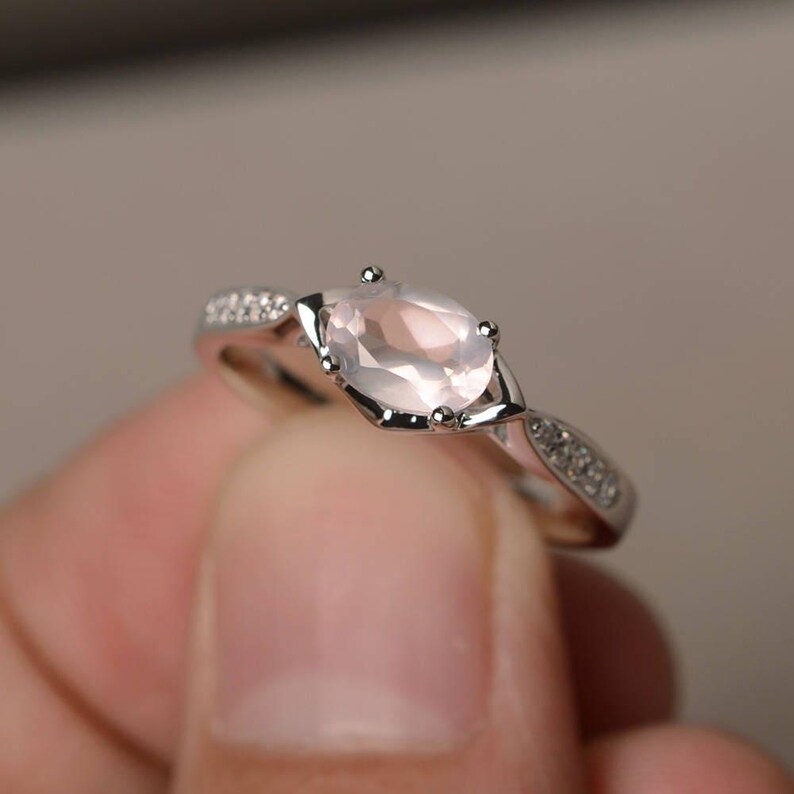 Natural Rose Quartz Ring Wedding Ring Pink Gemstone Oval Cut Gems ...